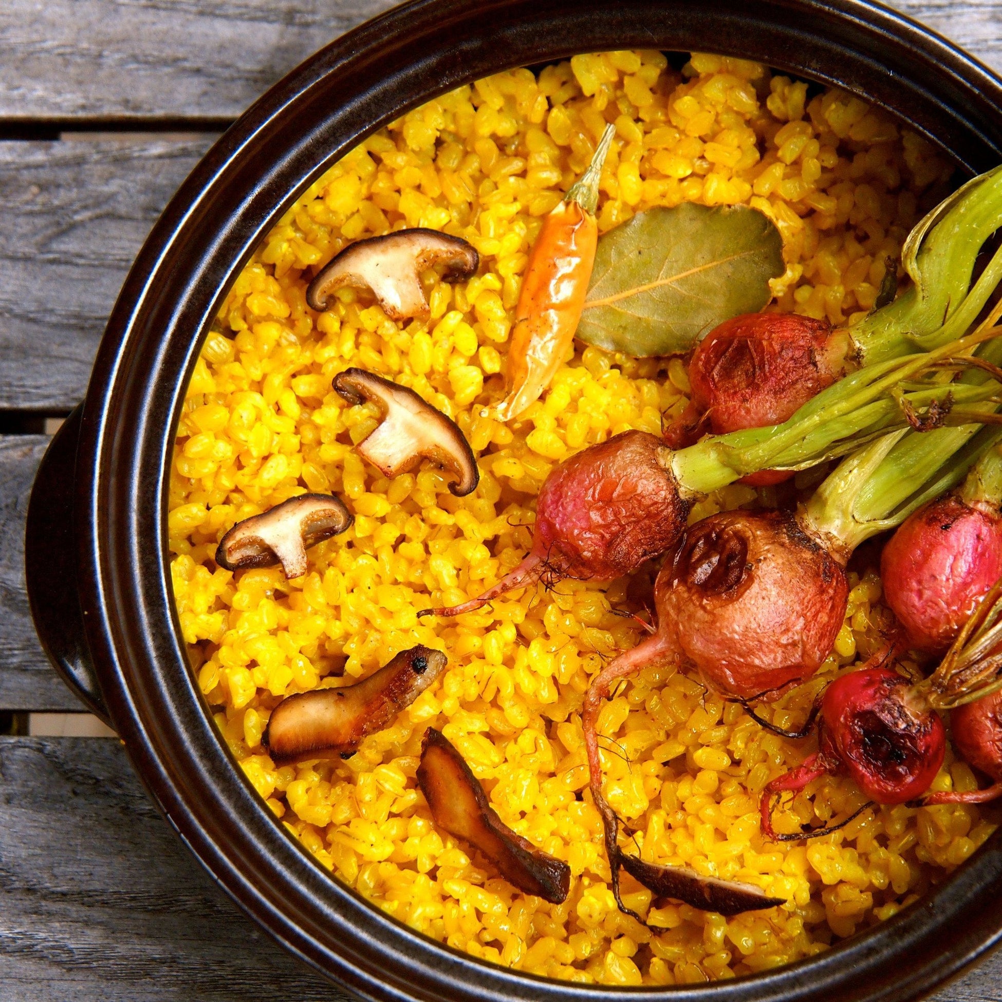 Golden Rice with Crispy Shiitakes and Oven-Roasted Radishes ...