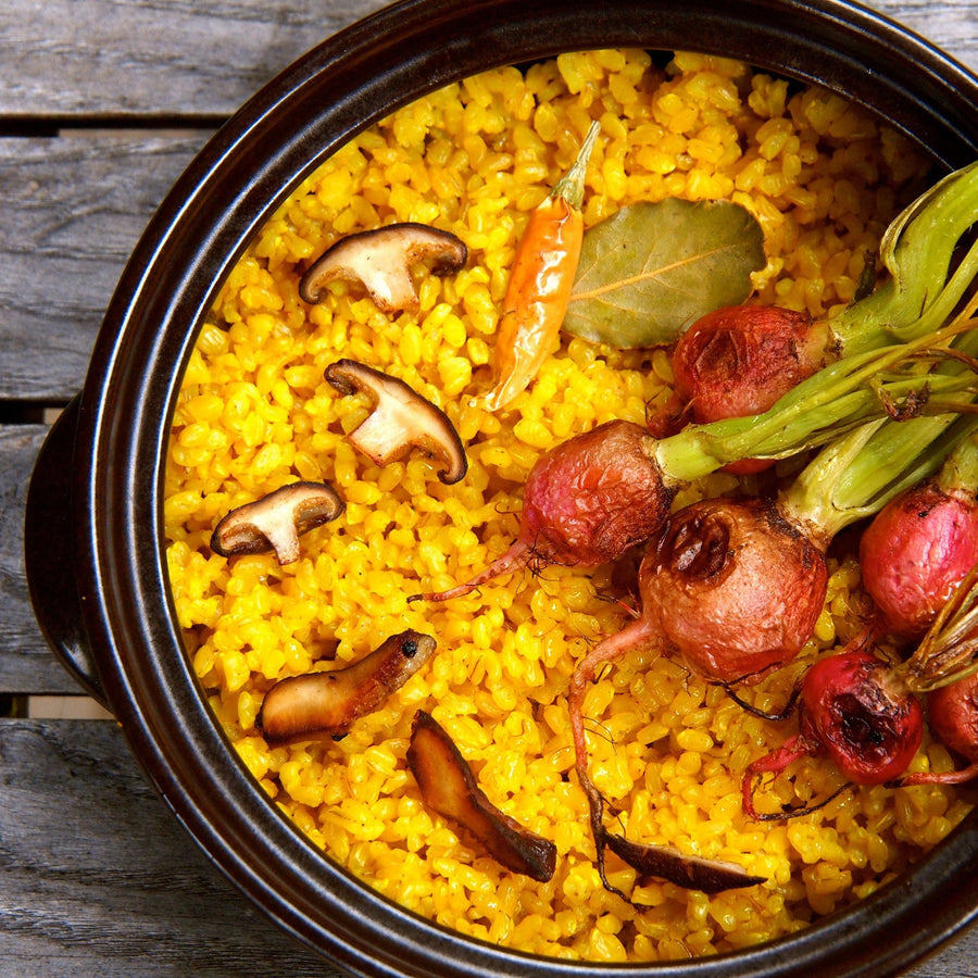 Golden Rice with Crispy Shiitakes and Oven-Roasted Radishes ...