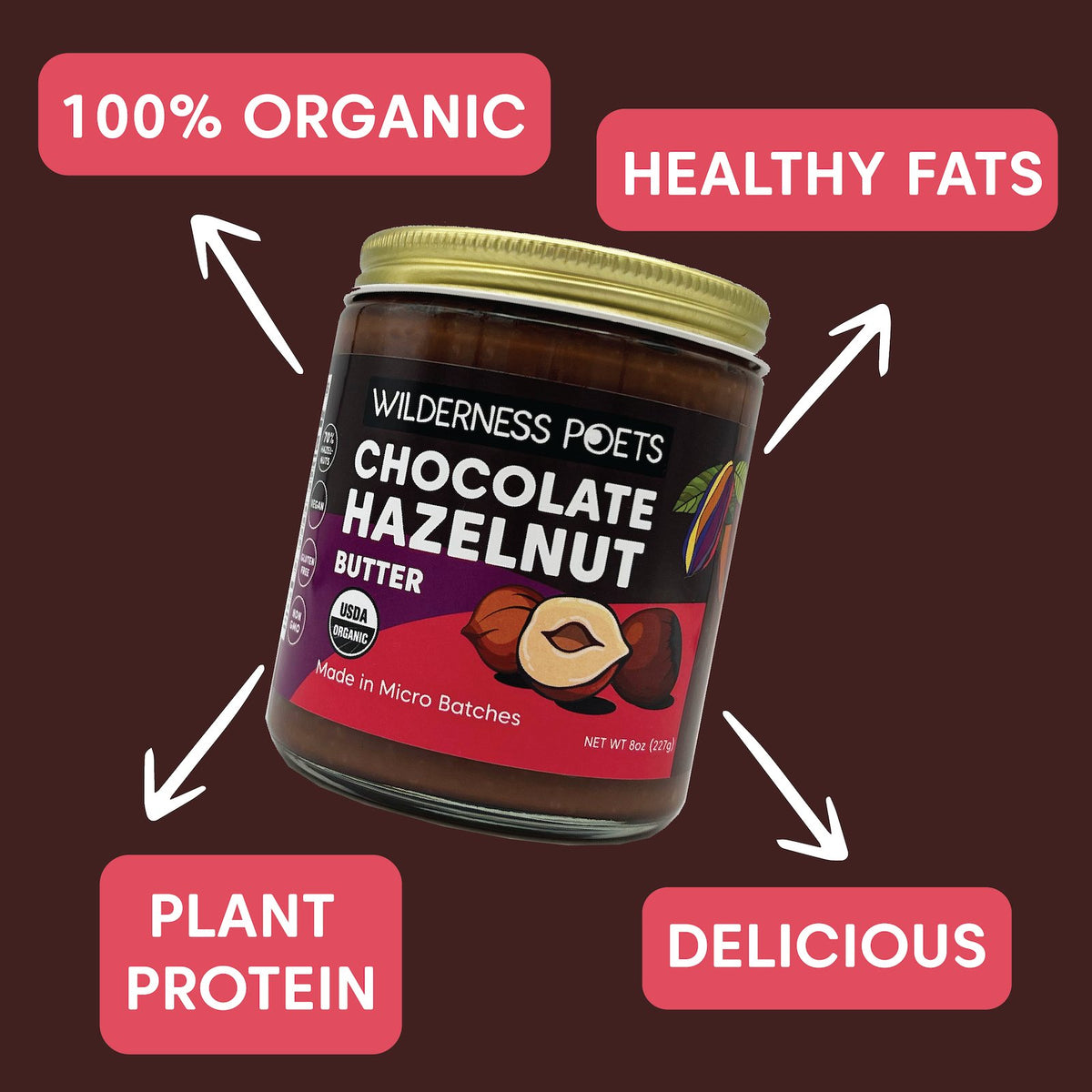 Wilderness Poets Chocolate Hazelnut Butter - Organic Nut Butter